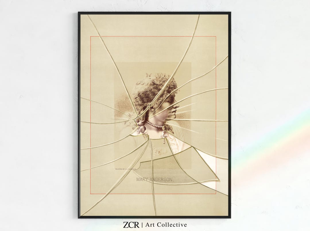 Vintage Broken Glass Portrait, Eclectic Vintage Wall Decor, Moody ...