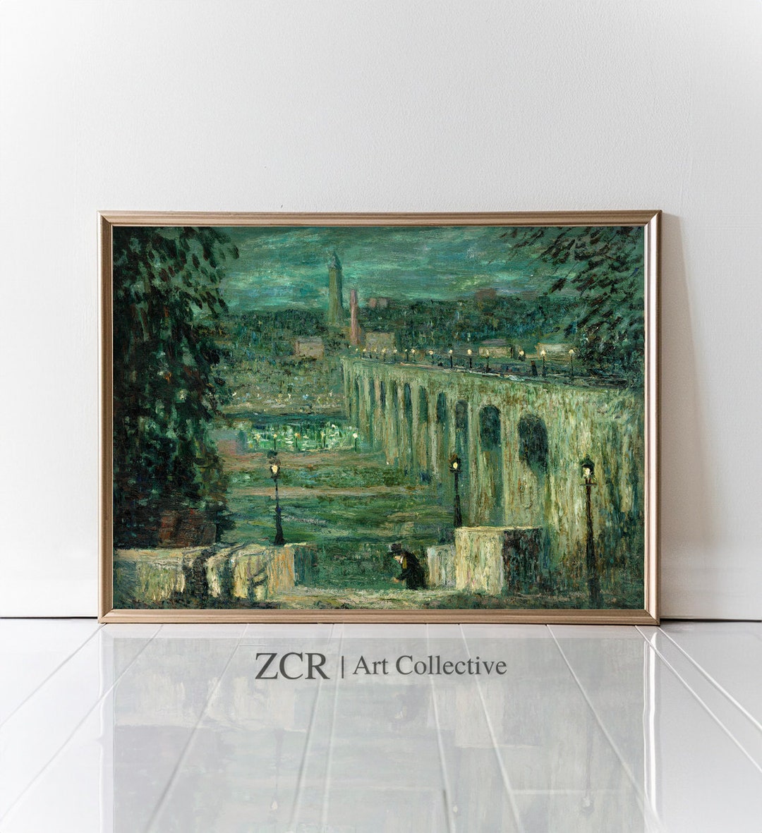 Vintage New York Bridge Impressionist Art, Dark Muted Tones Printable ...