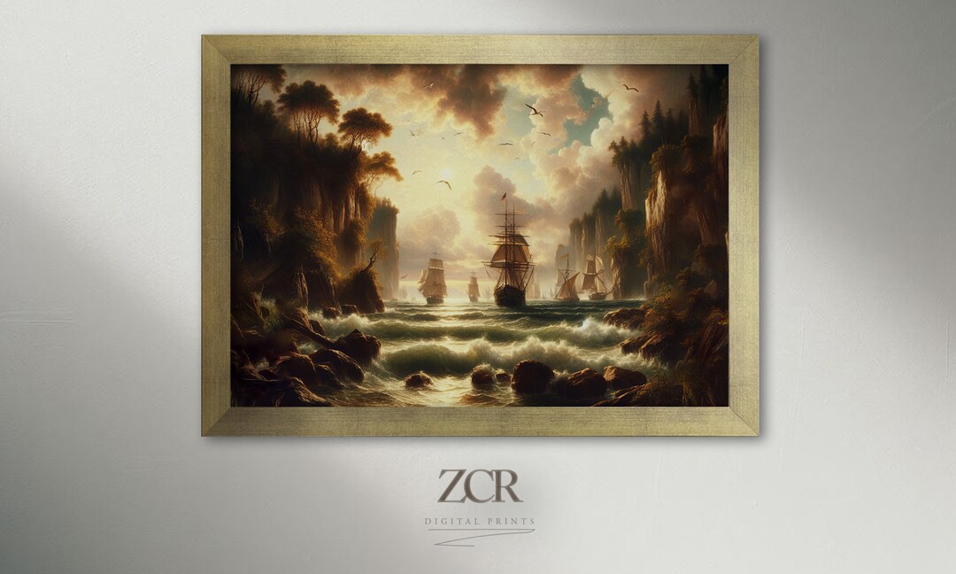 Victorian Era Ships Narrow Pass Vintage Nautical Wall Art Classic ...