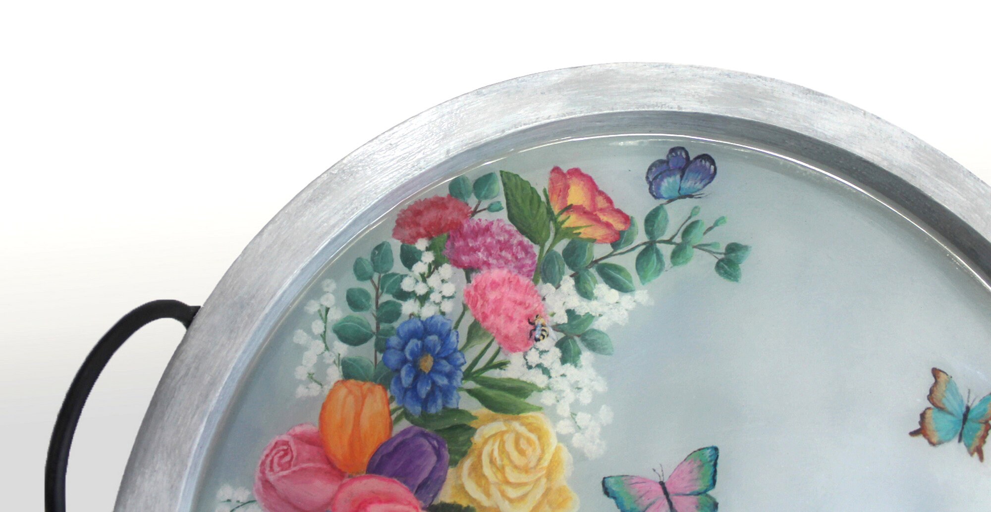 Floral Spray Butterfly Hand Painted Tray, Serving Platter, Decorative ...