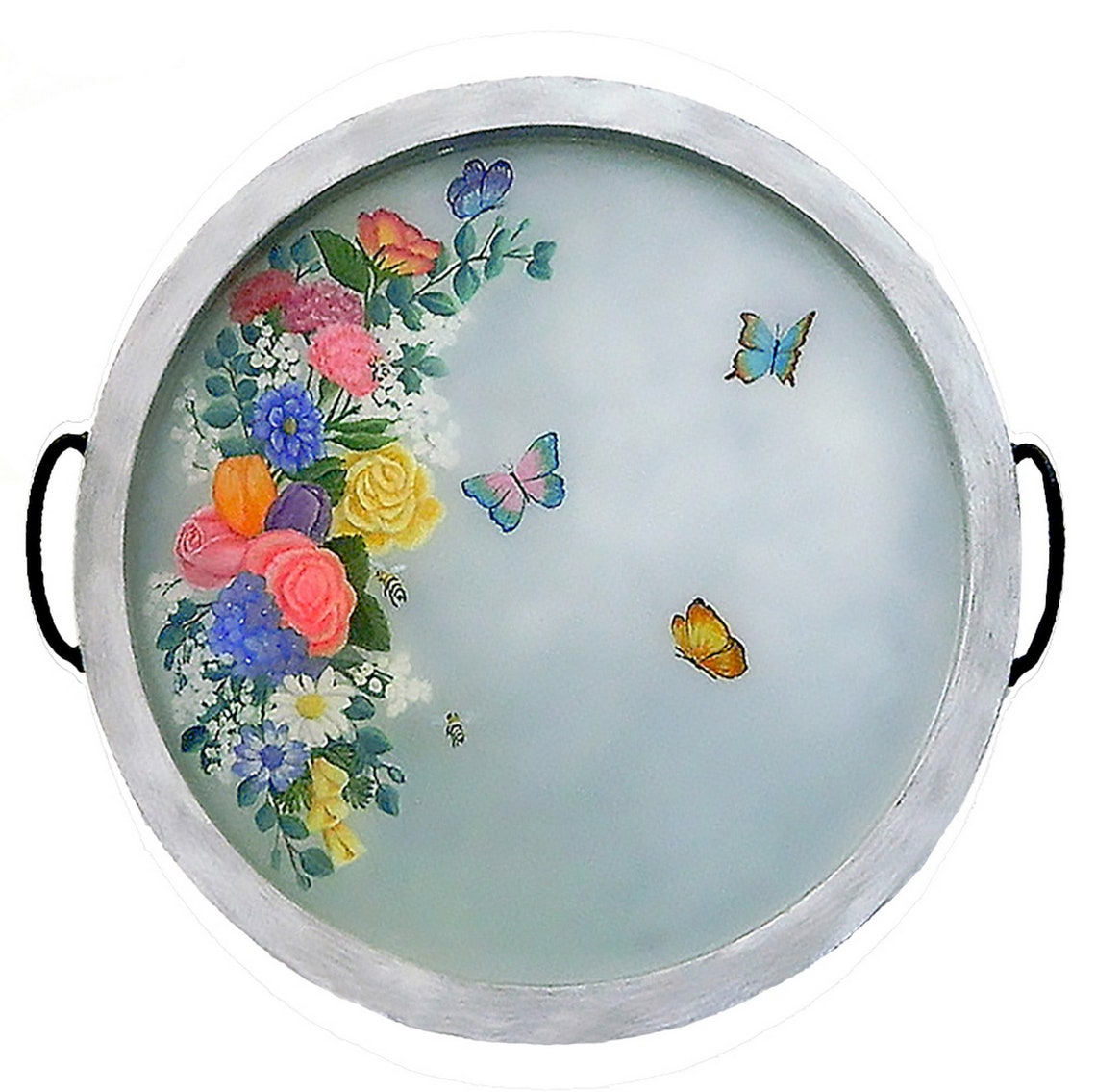 Floral Spray Butterfly Hand Painted Tray, Serving Platter, Decorative ...