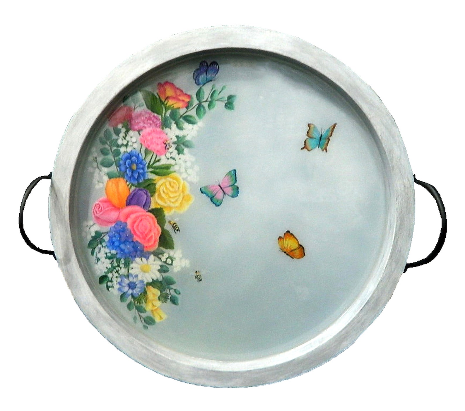 Floral Spray Butterfly Hand Painted Tray, Serving Platter, Decorative ...