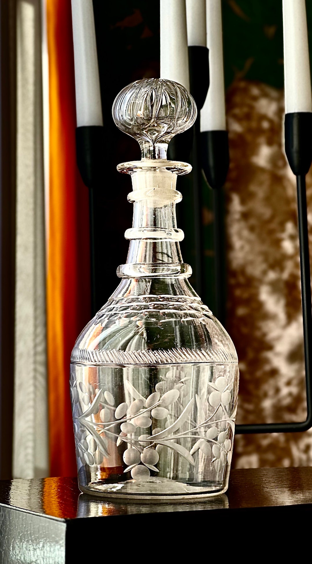 George III Anglo-irish Crystal Decanter C.1825-1840 Engraved Grapes ...