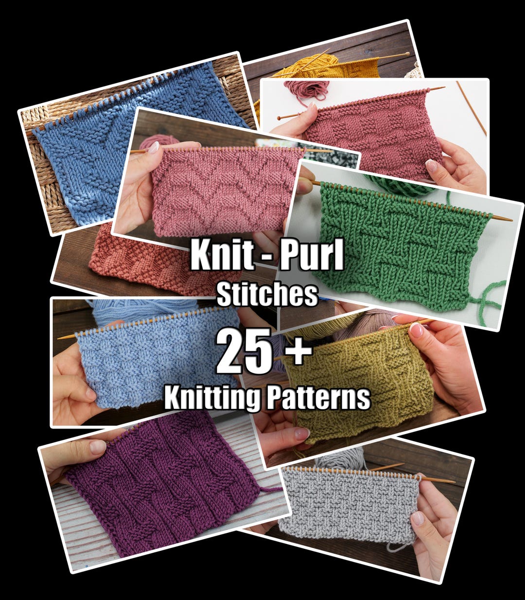 Knitting Stitch Patterns PDF / Knit - Purl Stitches ONLY / Knitting ...