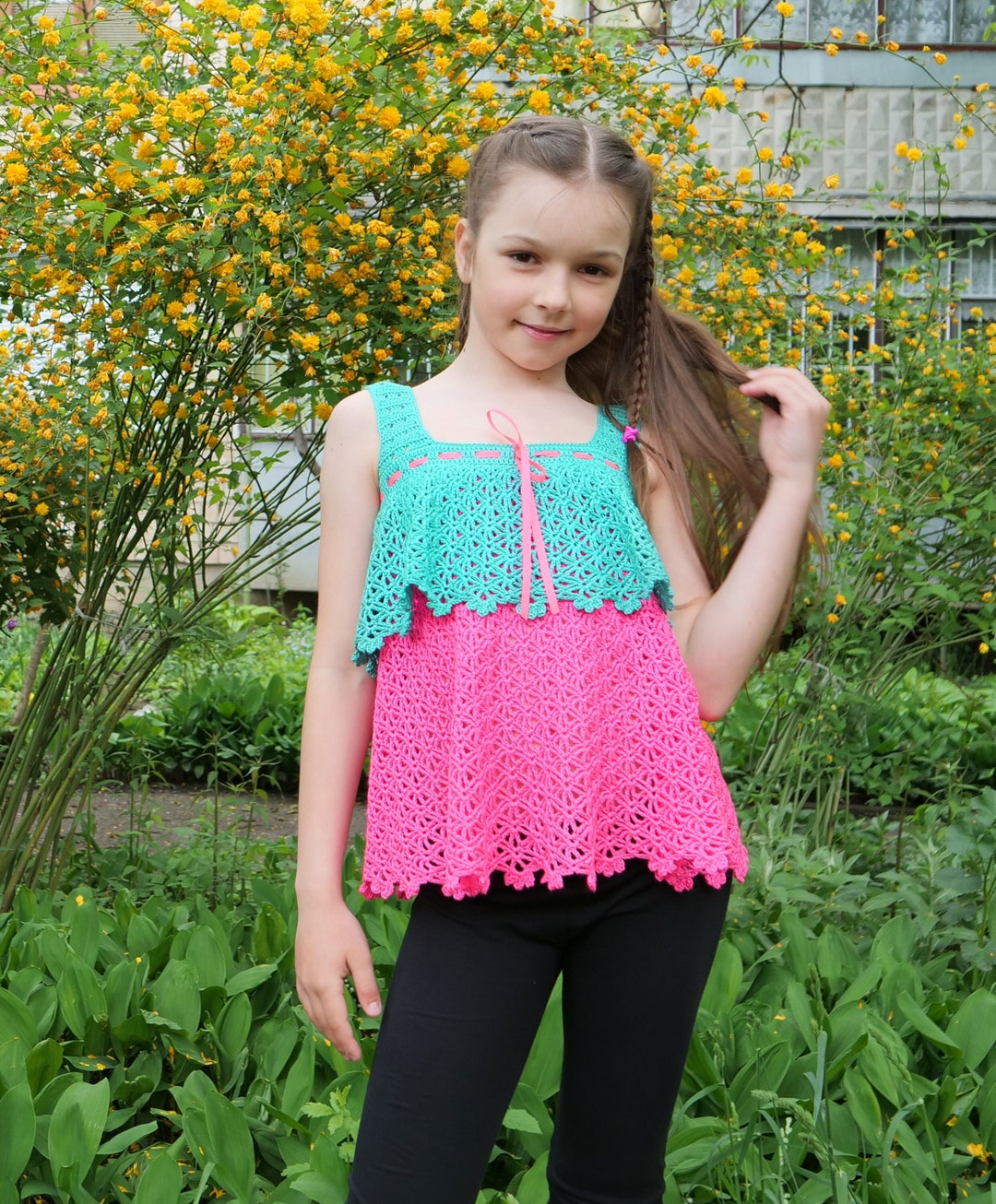 Crochet Crop Top Pattern – Girls' Two-tone Design (PDF in English) - Etsy
