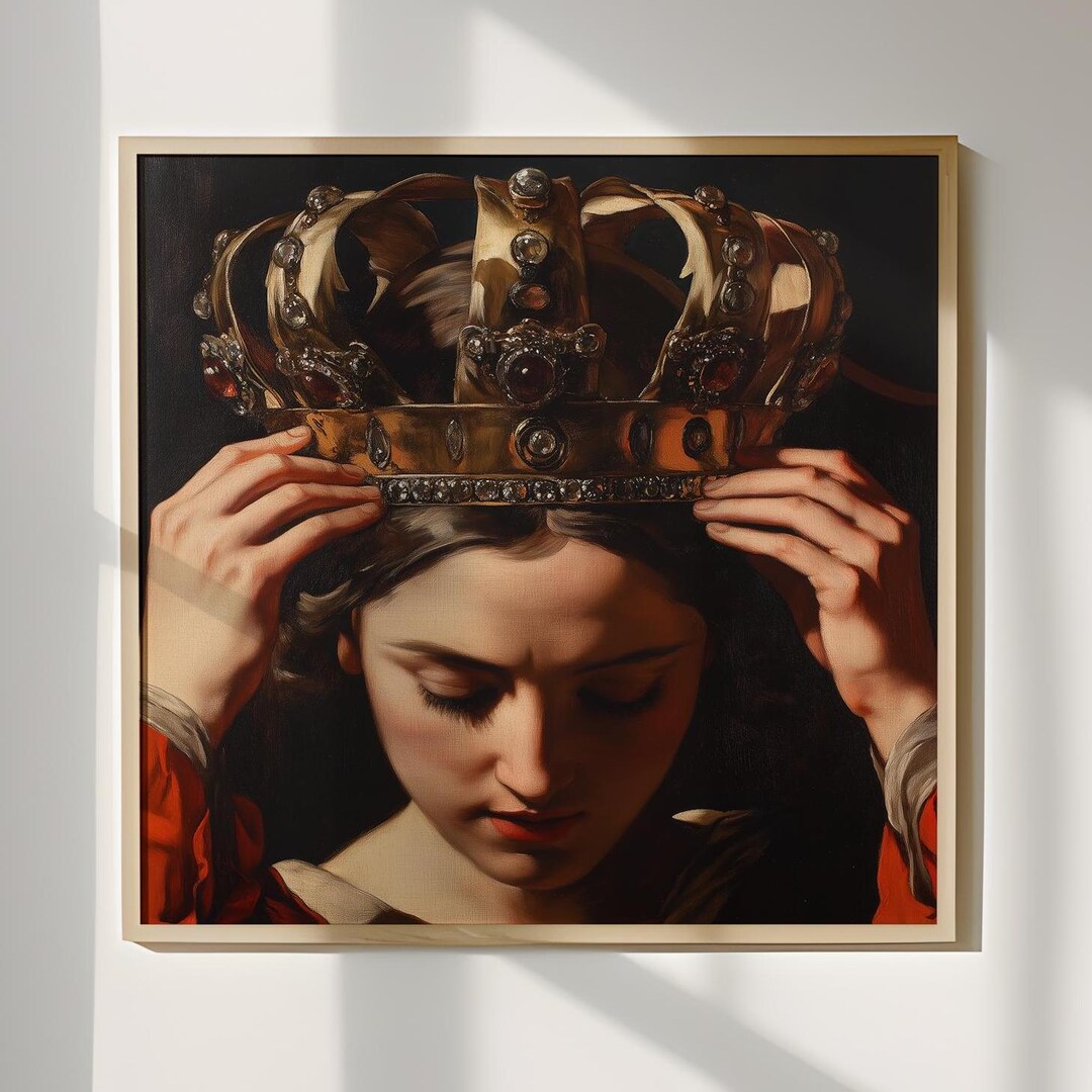 Regal Crown Portrait Art, Vintage Royal Wall Print, Dramatic ...