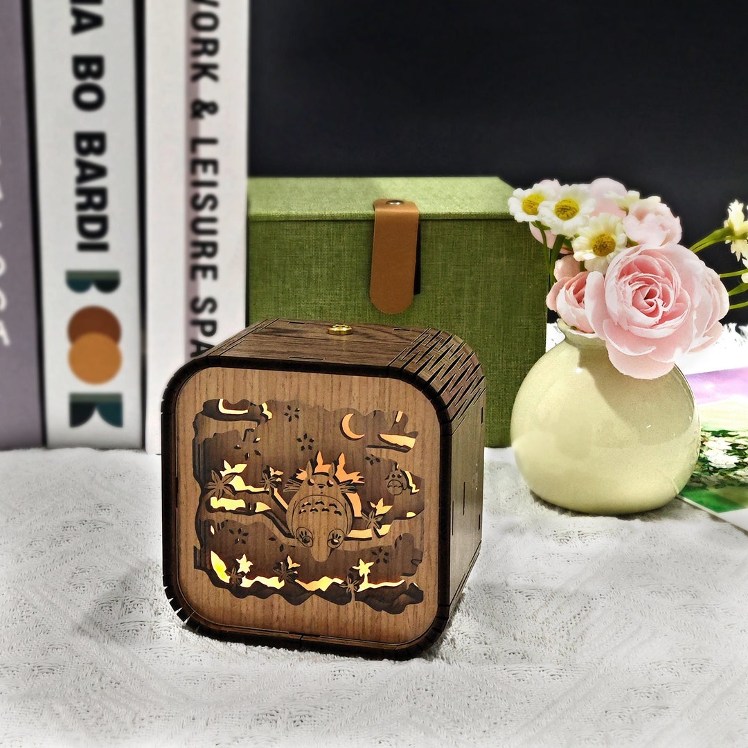 Birthday gift Custom Totoro Wooden Handmade Music Box 3D Night Light ...