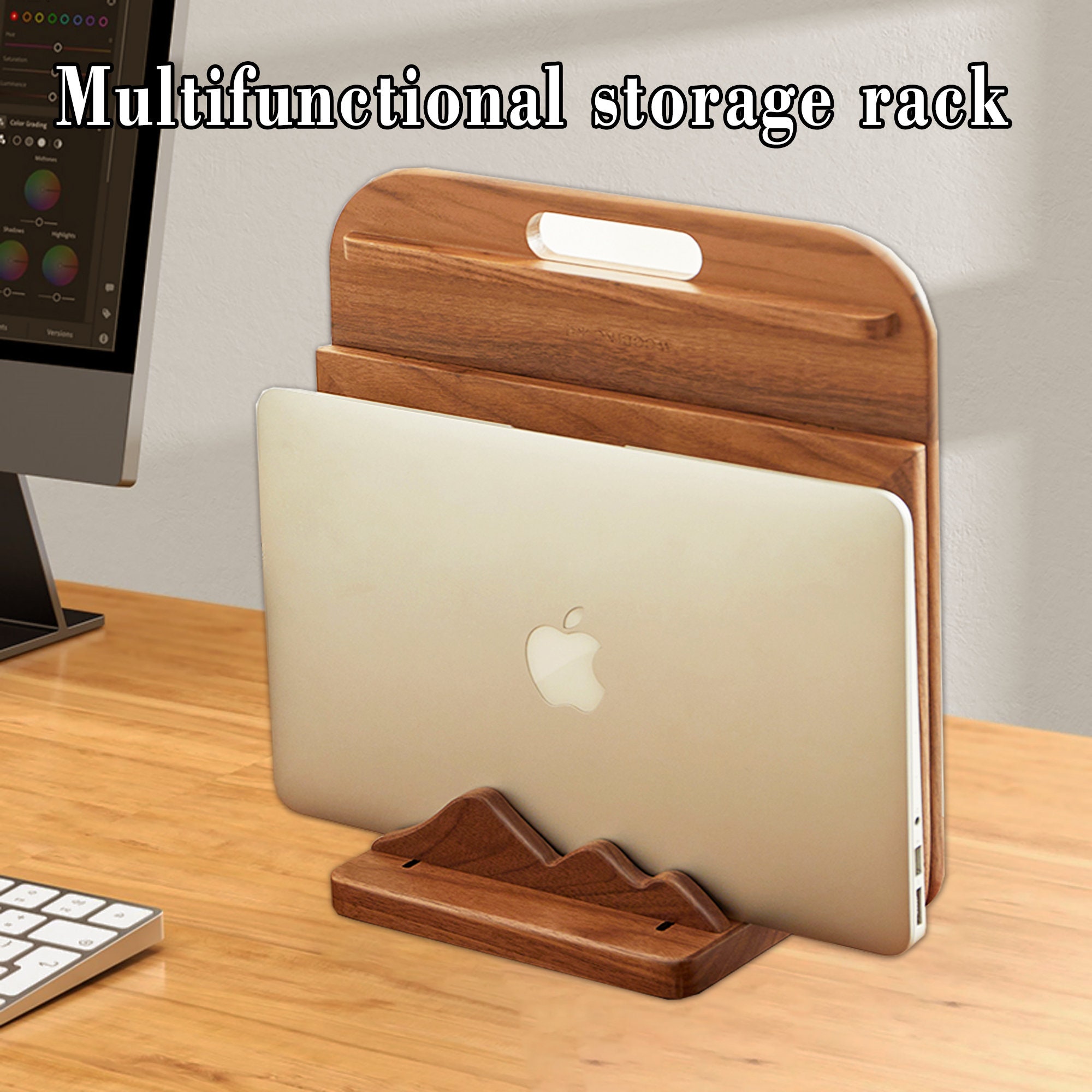 Wooden Laptop Stand - Desk Organizer for Multiple Laptops - Vertical ...