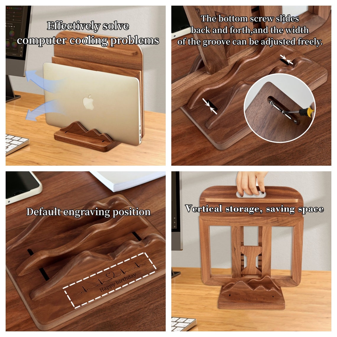 Wooden Laptop Stand Desk Organizer for Multiple Laptops Vertical ...