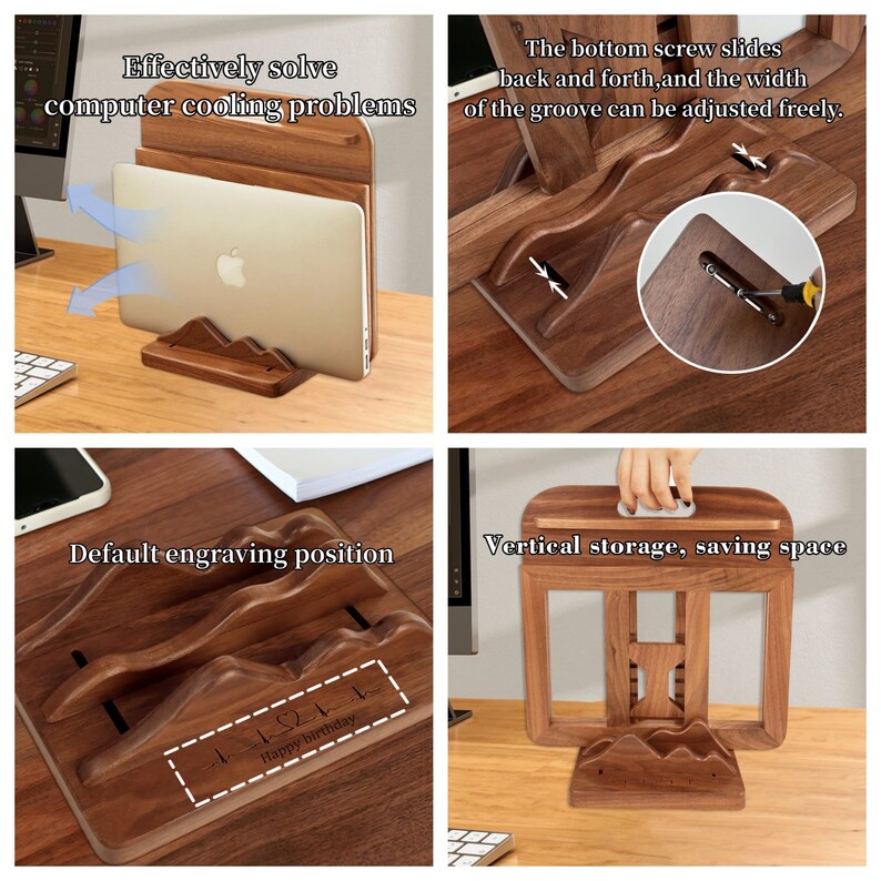 Wooden Laptop Stand Desk Organizer for Multiple Laptops Vertical ...