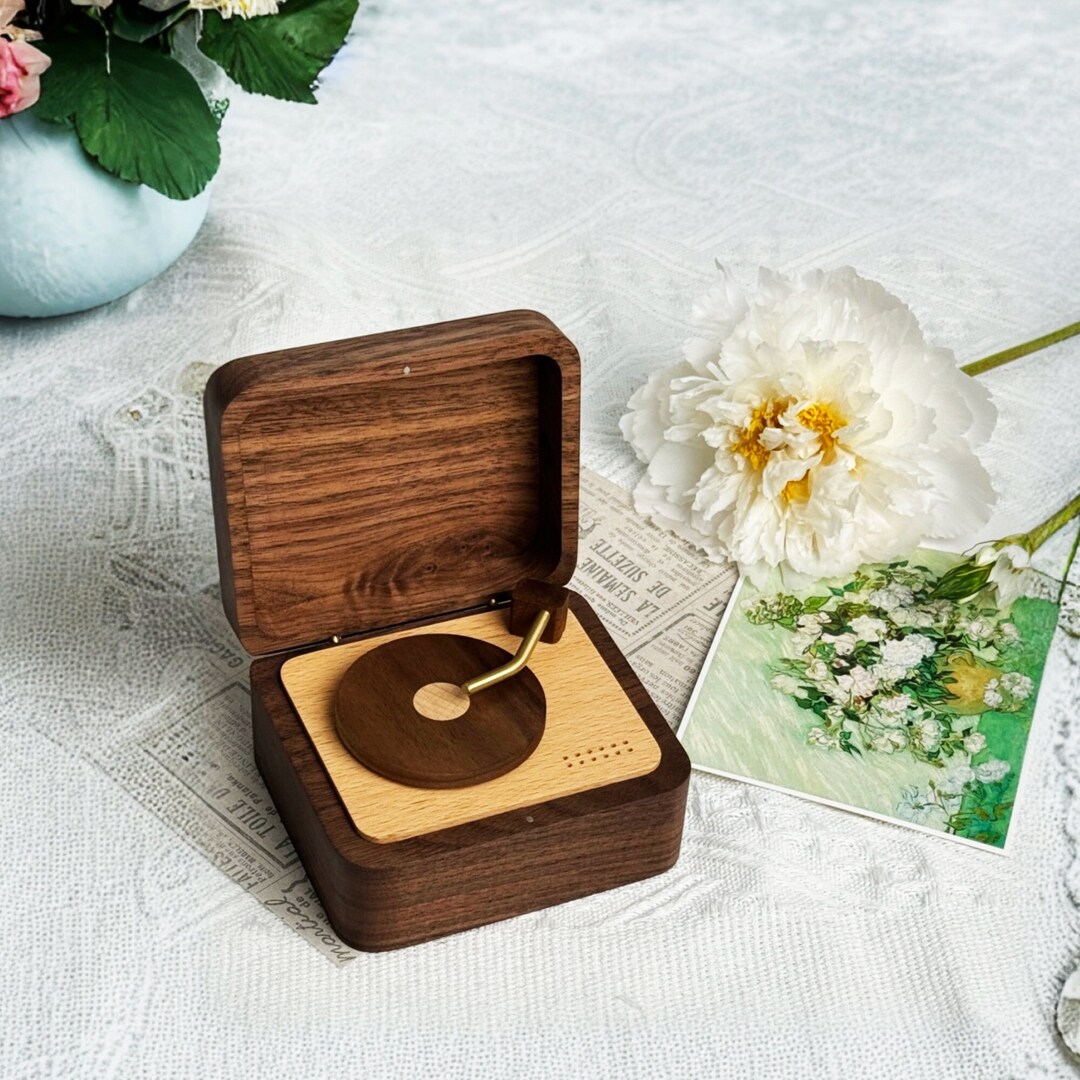 Valentines Day Personalized Vintage Wooden Player Music Box Walnut ...