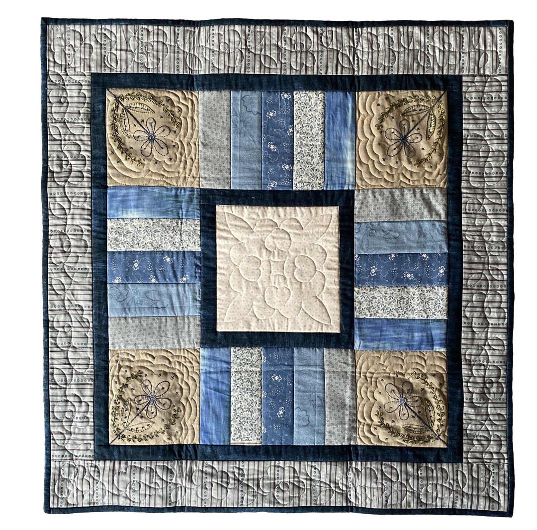 Blue Floral Embroidered Table Topper - Etsy