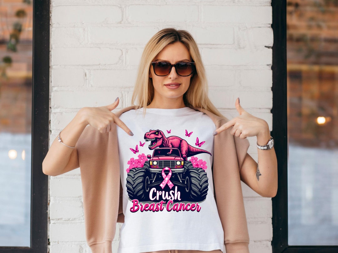 Crush Breast Cancer PNG, Pink T-rex Monster Truck Sublimation, Breast Cancer Awareness Digital ...