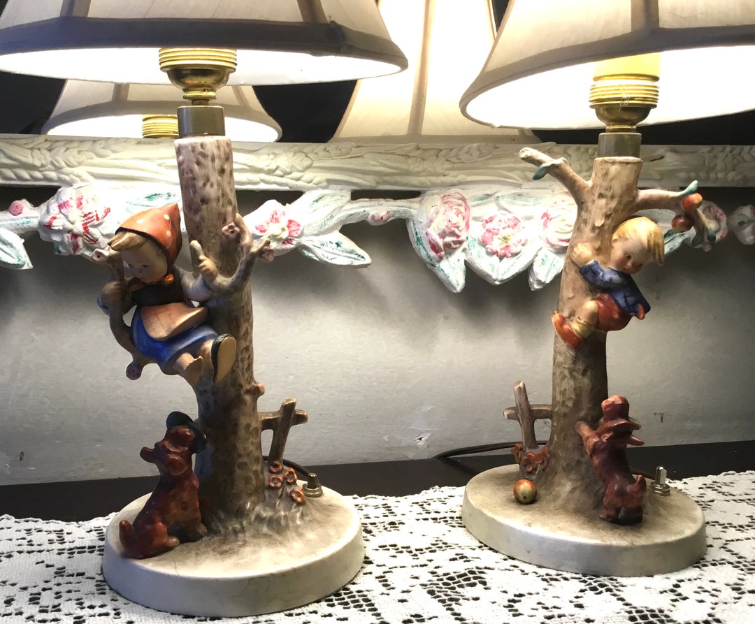 Rare Pair Signed Apple Tree Boy & Girl Lamps - Etsy