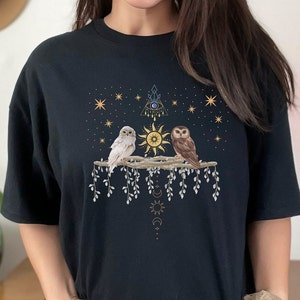 Celestial Owl Tshirt, Witchy Moon, Eye Evil Tshirt, Vintage Owl ...