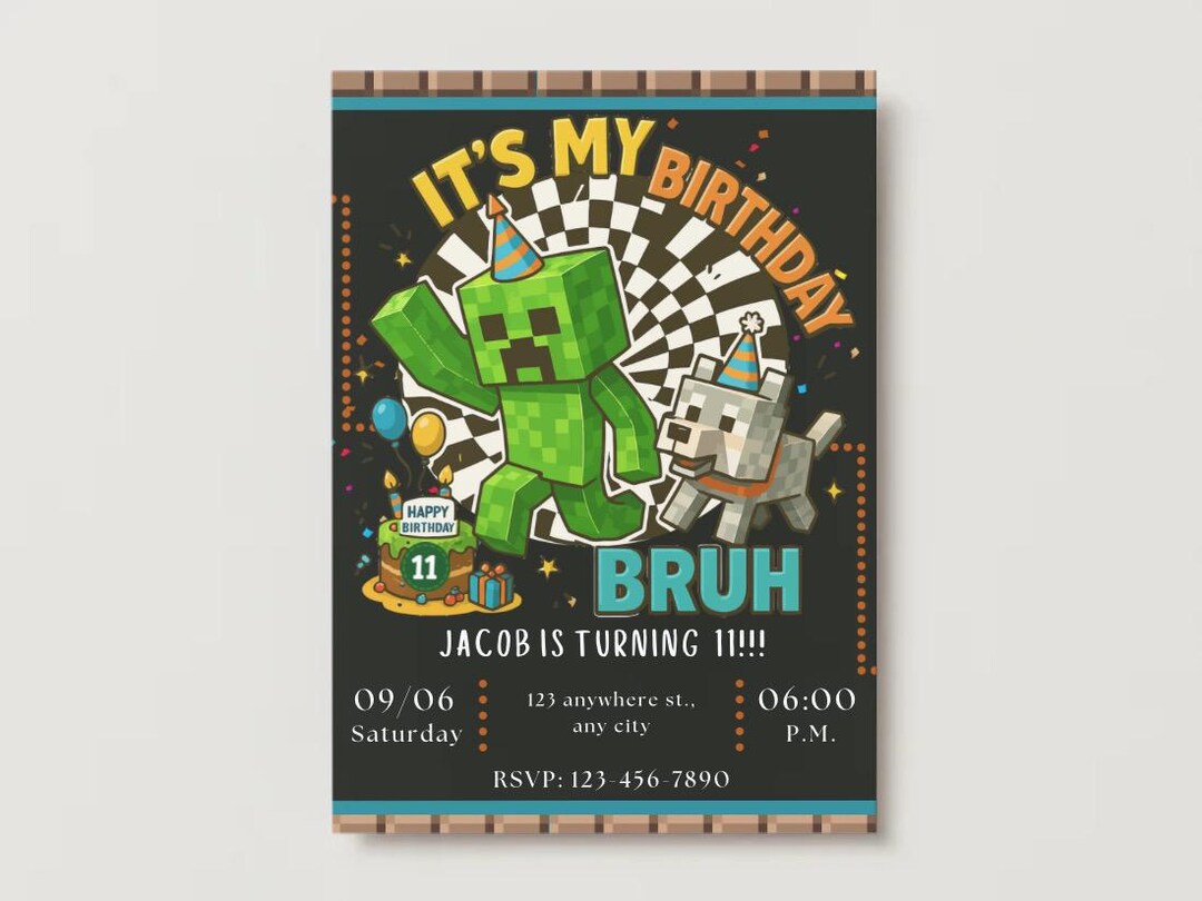 Minecraft Birthday Invitation | Inspired Editable Digital Party Invite ...