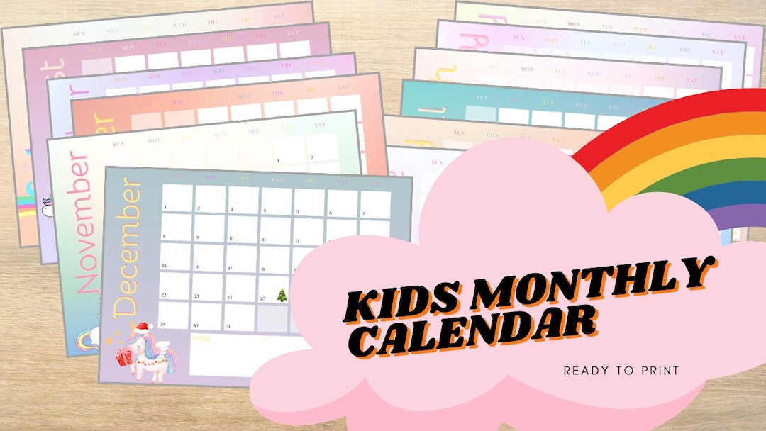 2024 Pink Unicorn Calendar for Kids | Digital Unicorn Calendar ...