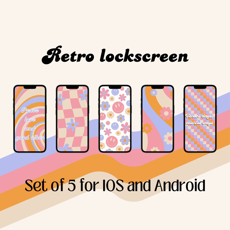 Retro Phone Wallpaper Bundle - Background, Lockscreen - Instant ...