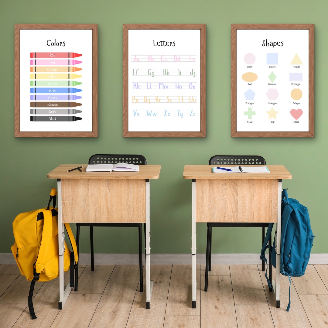 Educational Posters Bundle – Set of 6, Letters, Numbers, Shapes, Colors ...