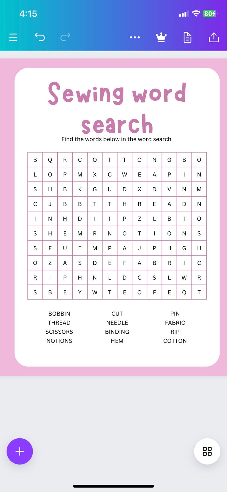 Sewing Word Search - Etsy