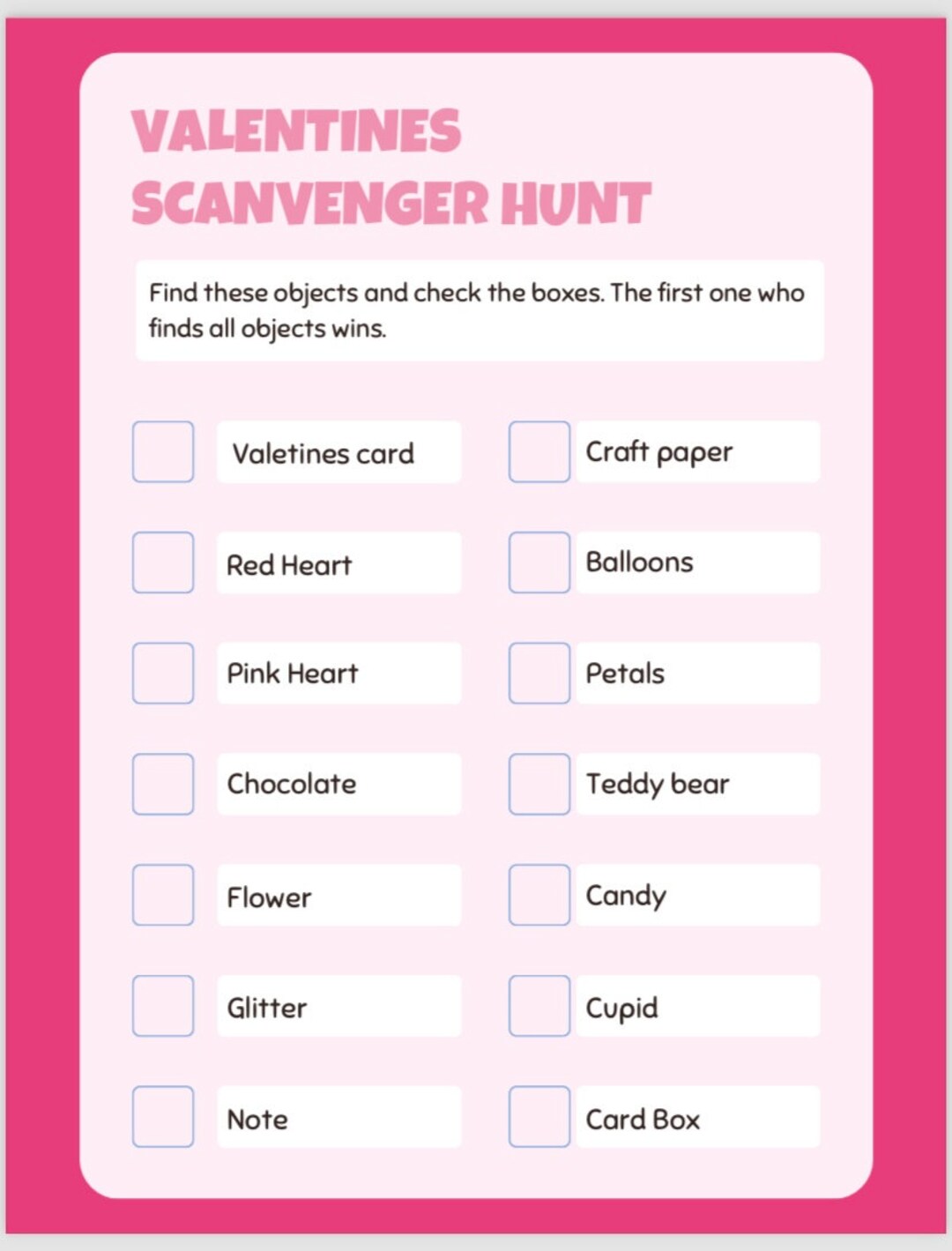 Valentines Day Scavenger Hunt - Etsy