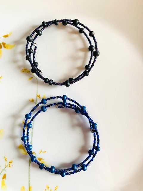 Coil Bracelets. Pretty Beaded One of A Kind Coil Bracelets. Black Beads ...