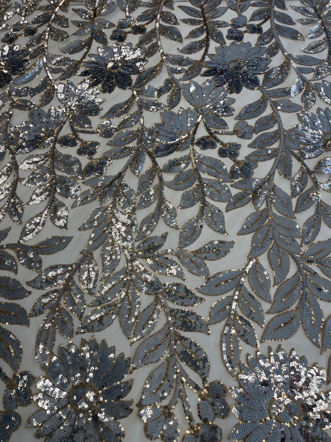 Gold and Silver Floral Sequined Fabric - Etsy