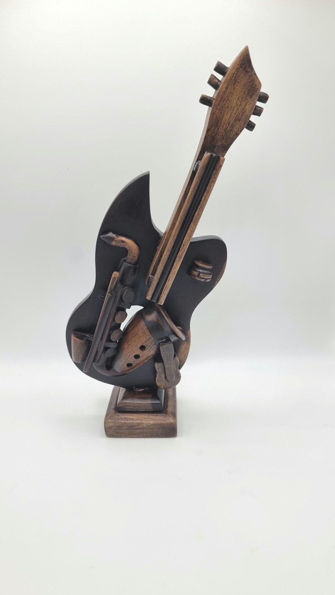 Abstract Guitar Sculpture With Movable Tuning Pegs & Wood Dowel Strings ...