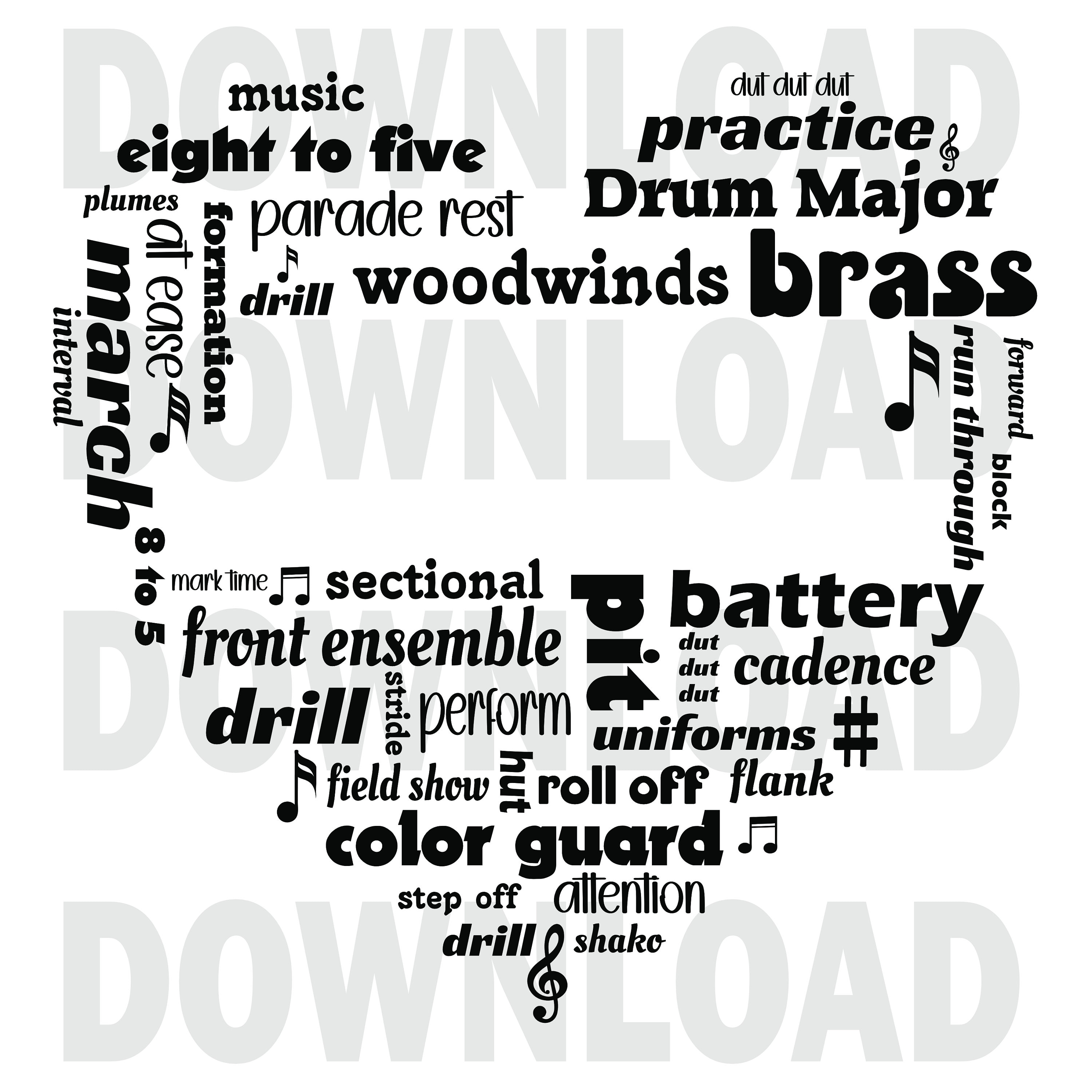 Marching Band Word Heart SVG & PNG Digital Files - Add Band Name ...