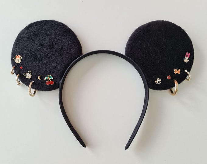 PIERCED Classic Mouse Ears, Adult Black Ear Headband With Piercings ...