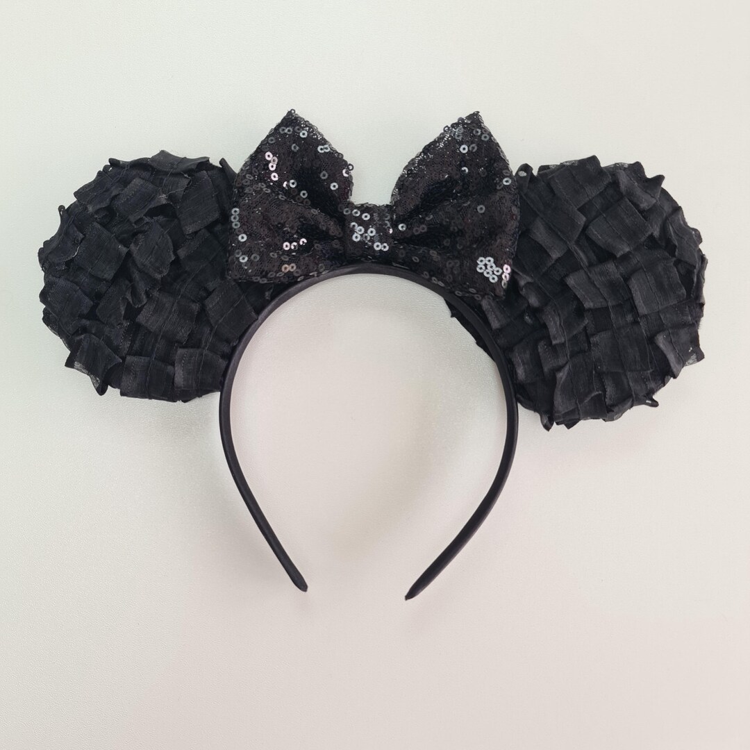 Black Gothic Lace Ears, Frilly Mouse Ear Headband, Classic Black With ...
