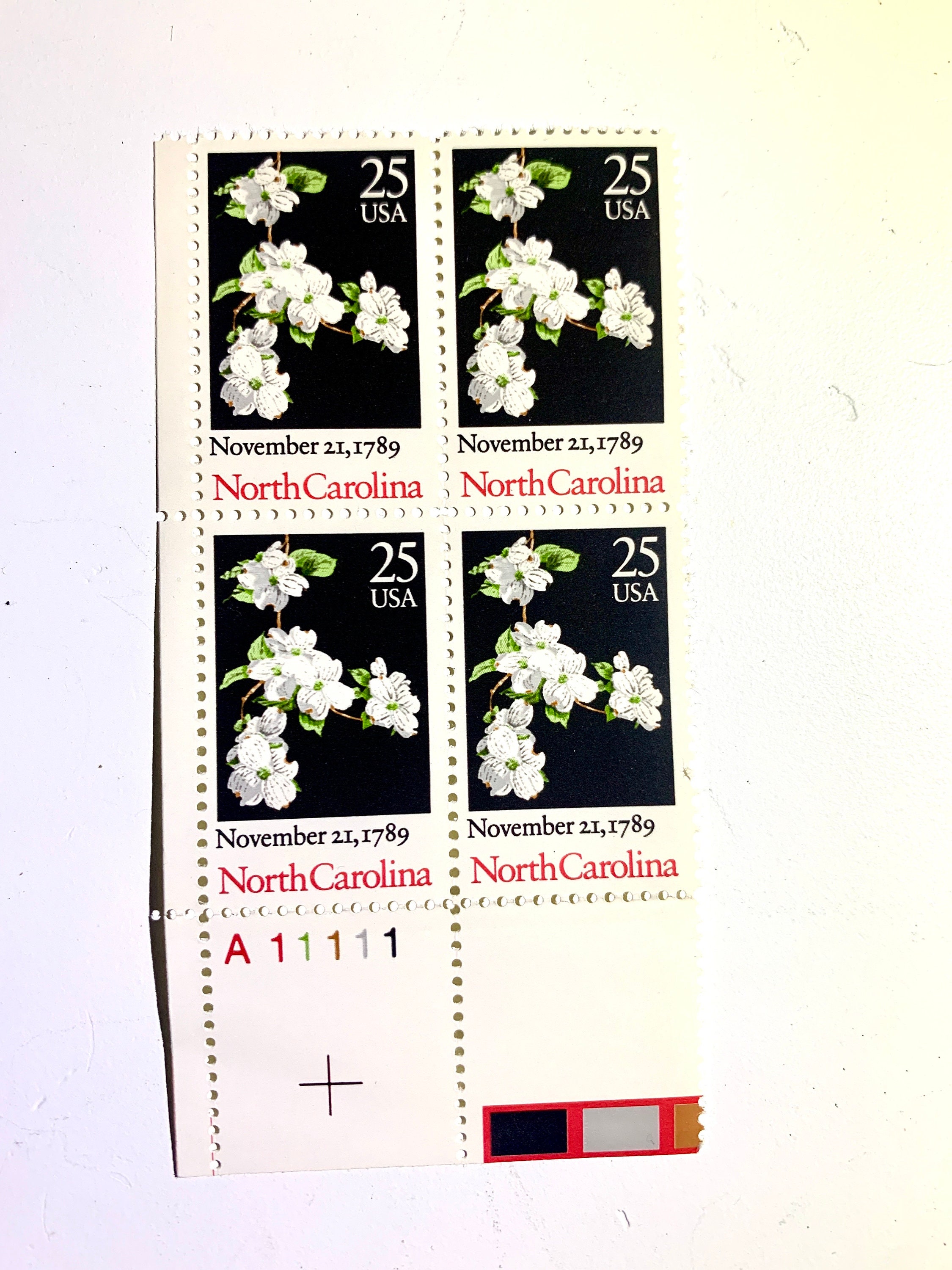 1989 North Carolina Bicentenary Statehood 25-cent Stamp Print Block U.S ...