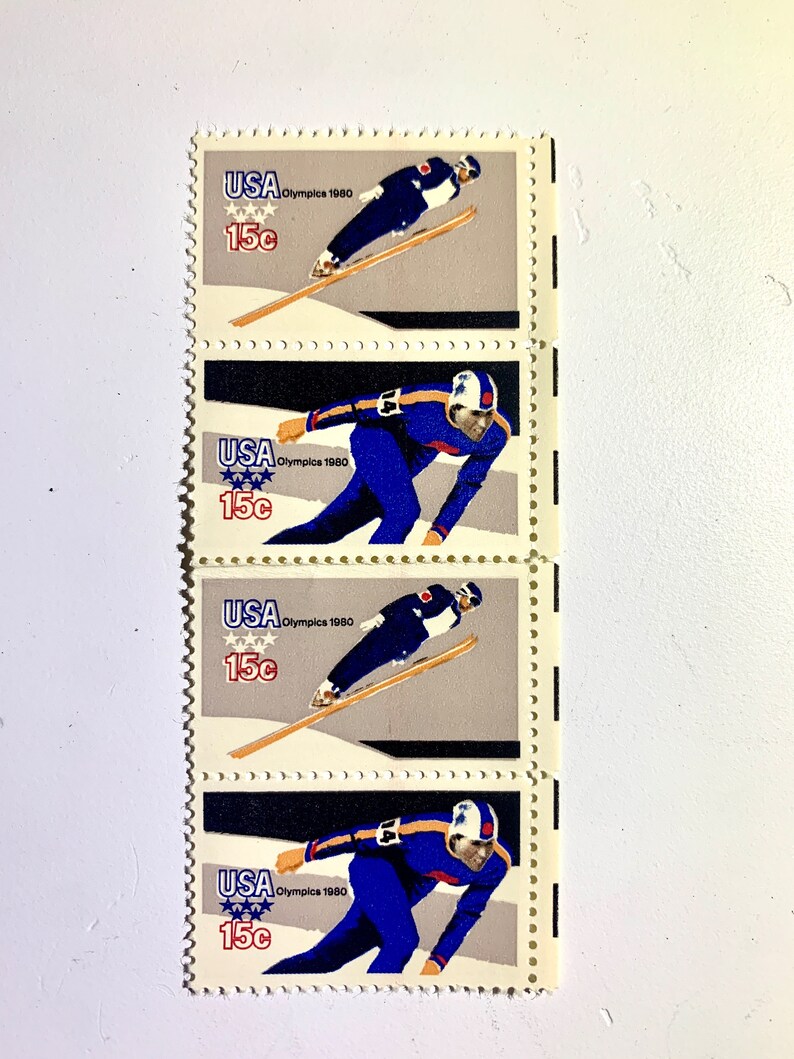 1980 15c Winter Olympics: Skater & Ski Jump 15-cent Stamps U.S. Stamp ...