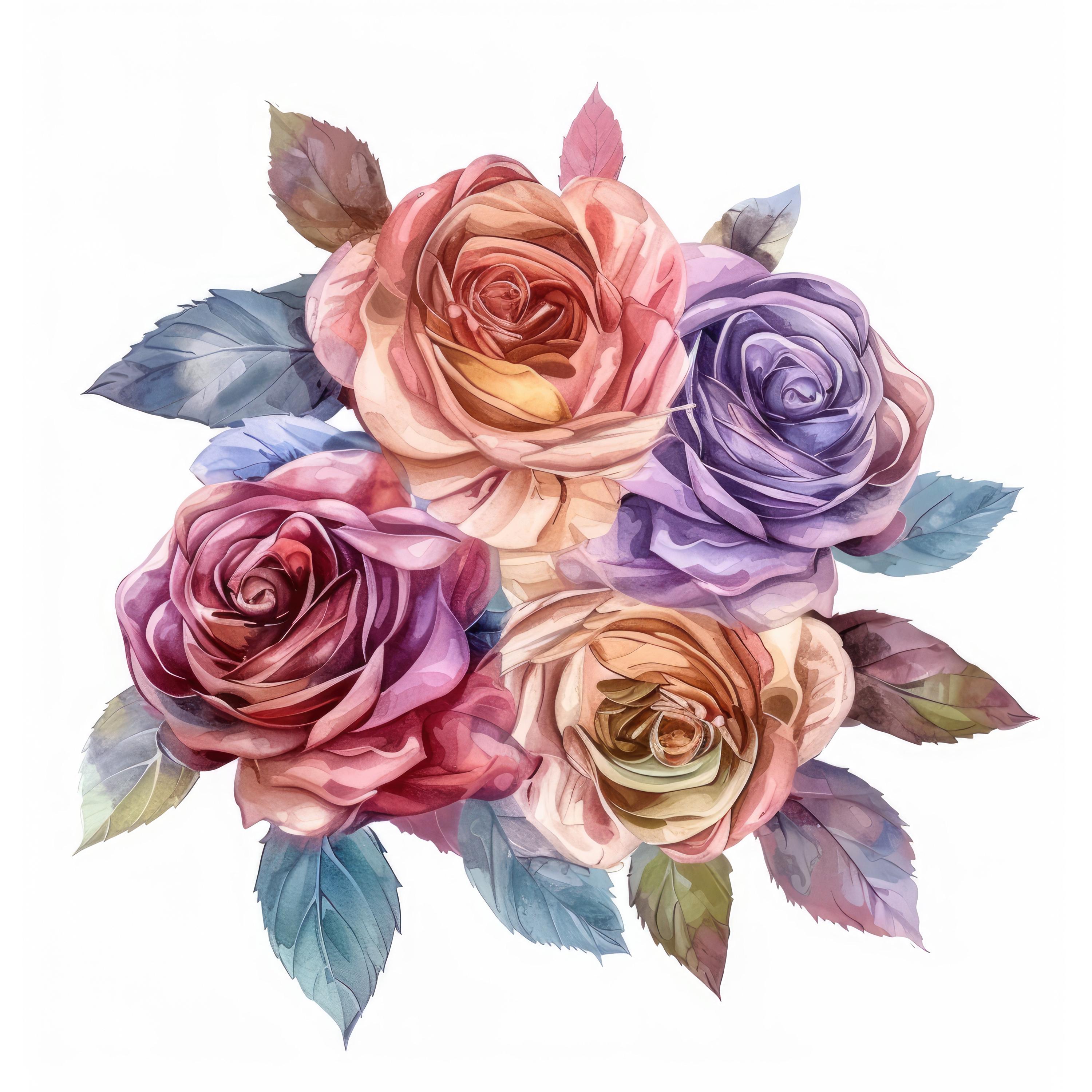 12 Pastel Roses Bouquet Clipart, Watercolor Spring Flowers Clipart ...