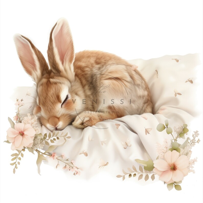 Easter Bunny Sleeping Rabbit Clipart High Quality 1 JPG Watercolor ...