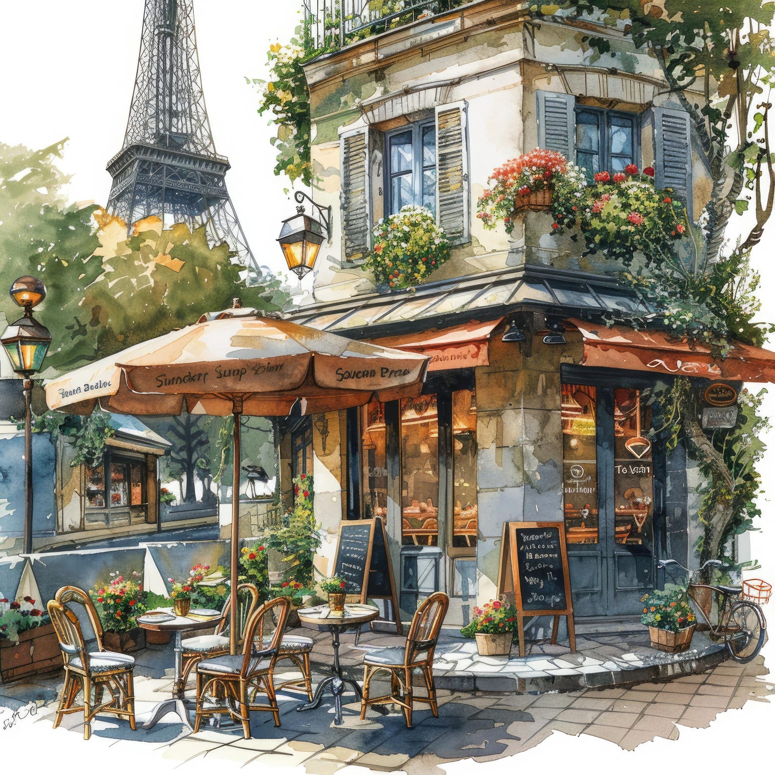 10 Summer in Paris Clipart, Watercolor French Cityscape Clip Art ...