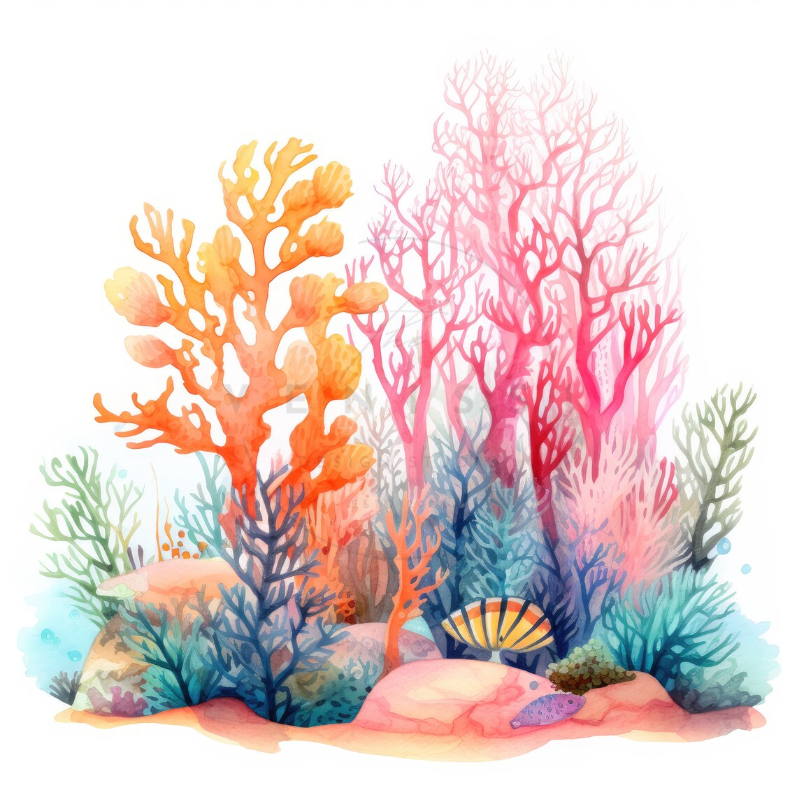 11 Underwater Coral Reef Plants Clipart, Watercolor Coral Reef Clip Art ...
