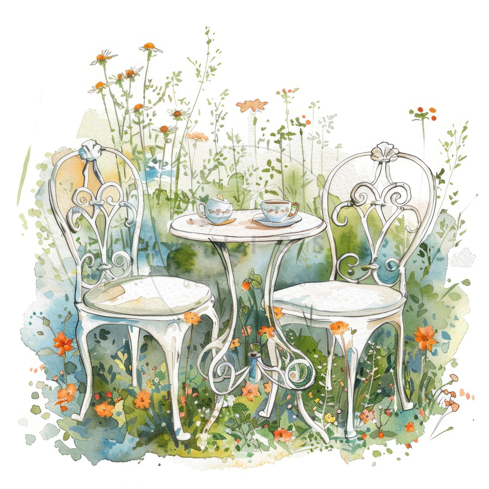 13 Tea Spot Clipart Pack, Watercolor Tea in Garden Clip Art, Printable ...