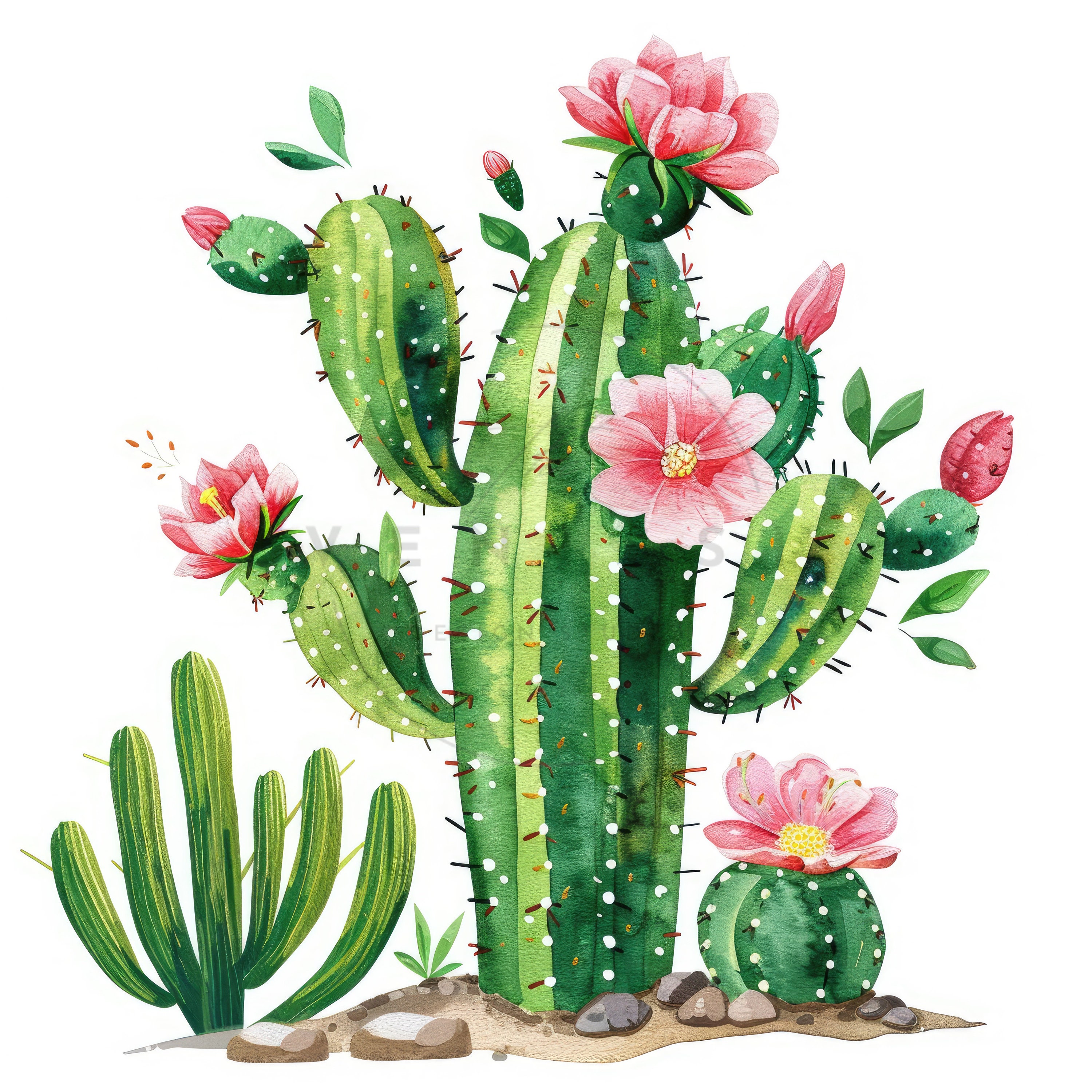 16 Blooming Cactus Watercolor Clipart Set, Desert Plant Clipart ...