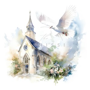 23 Dove Clipart Watercolor Dove Flying Above A Church Clipart, High ...