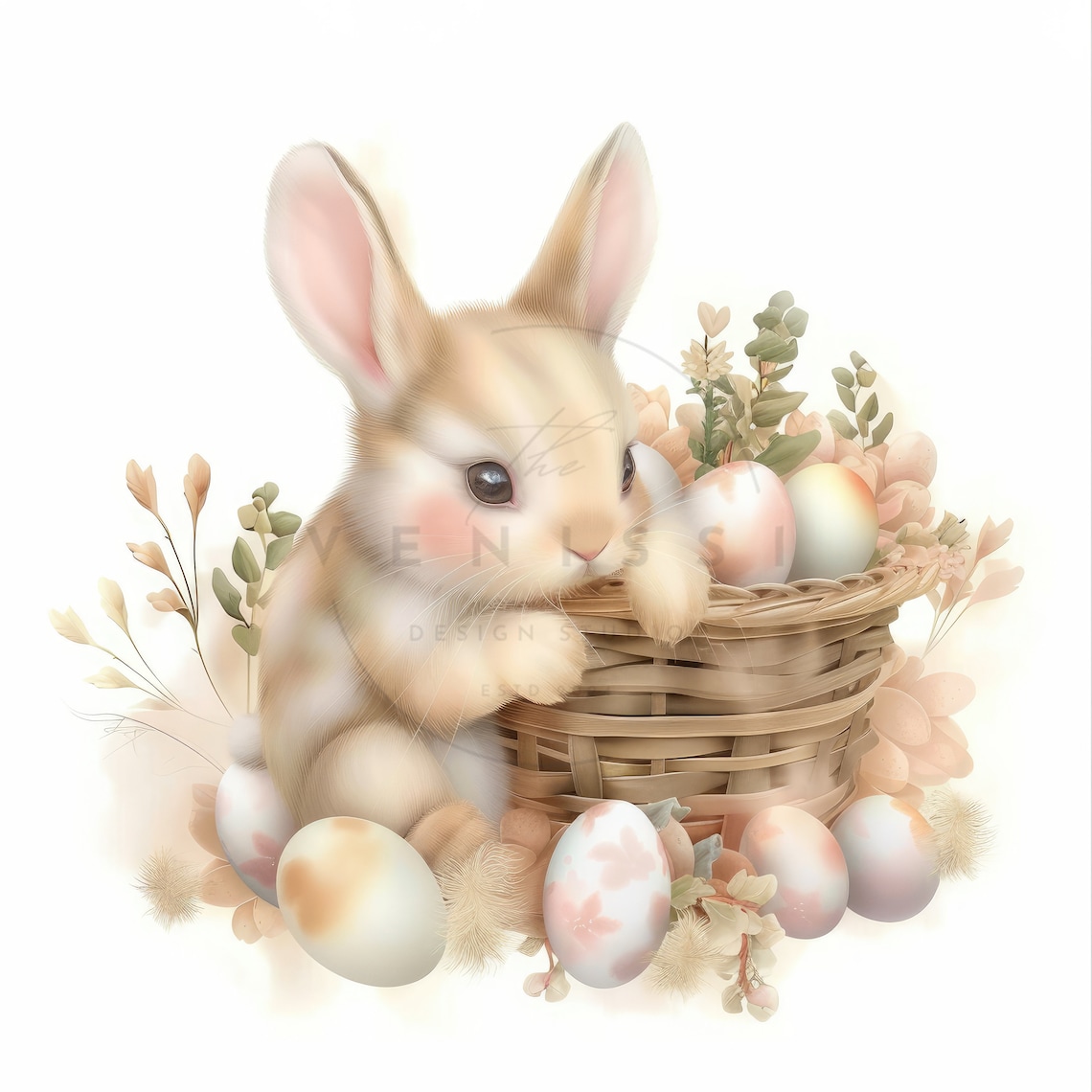 12 Easter Bunny With Basket Clipart Set, Easter Rabbit Cliparts Bundle ...