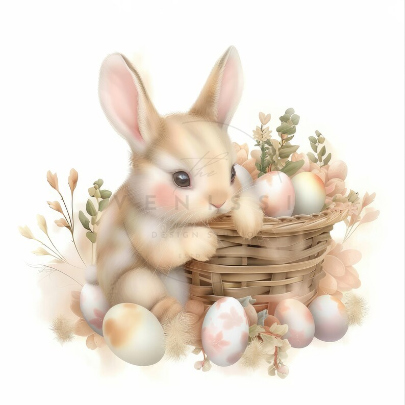 12 Easter Bunny With Basket Clipart Set, Easter Rabbit Cliparts Bundle ...