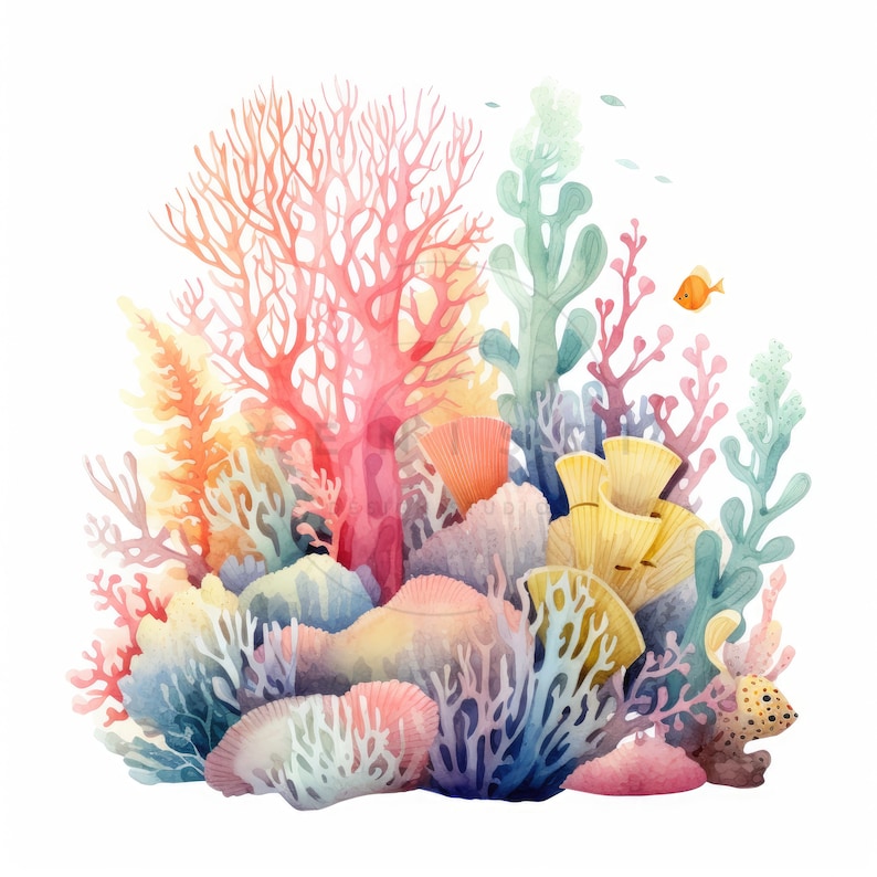 11 Underwater Coral Reef Plants Clipart, Watercolor Coral Reef Clip Art ...