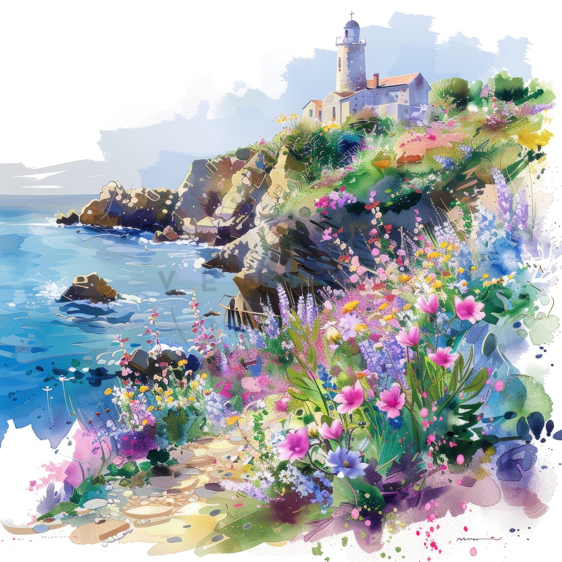 12 French Floral Coast Clipart, Watercolor French Coast Clip Art ...