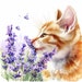15 Cat With Lavender Clipart, Cat and Flowers Clipart, Printable ...