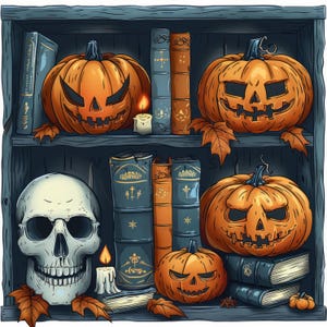 17 Halloween Bookshelf Clipart, Shelf With Pumpkins Books Clipart ...