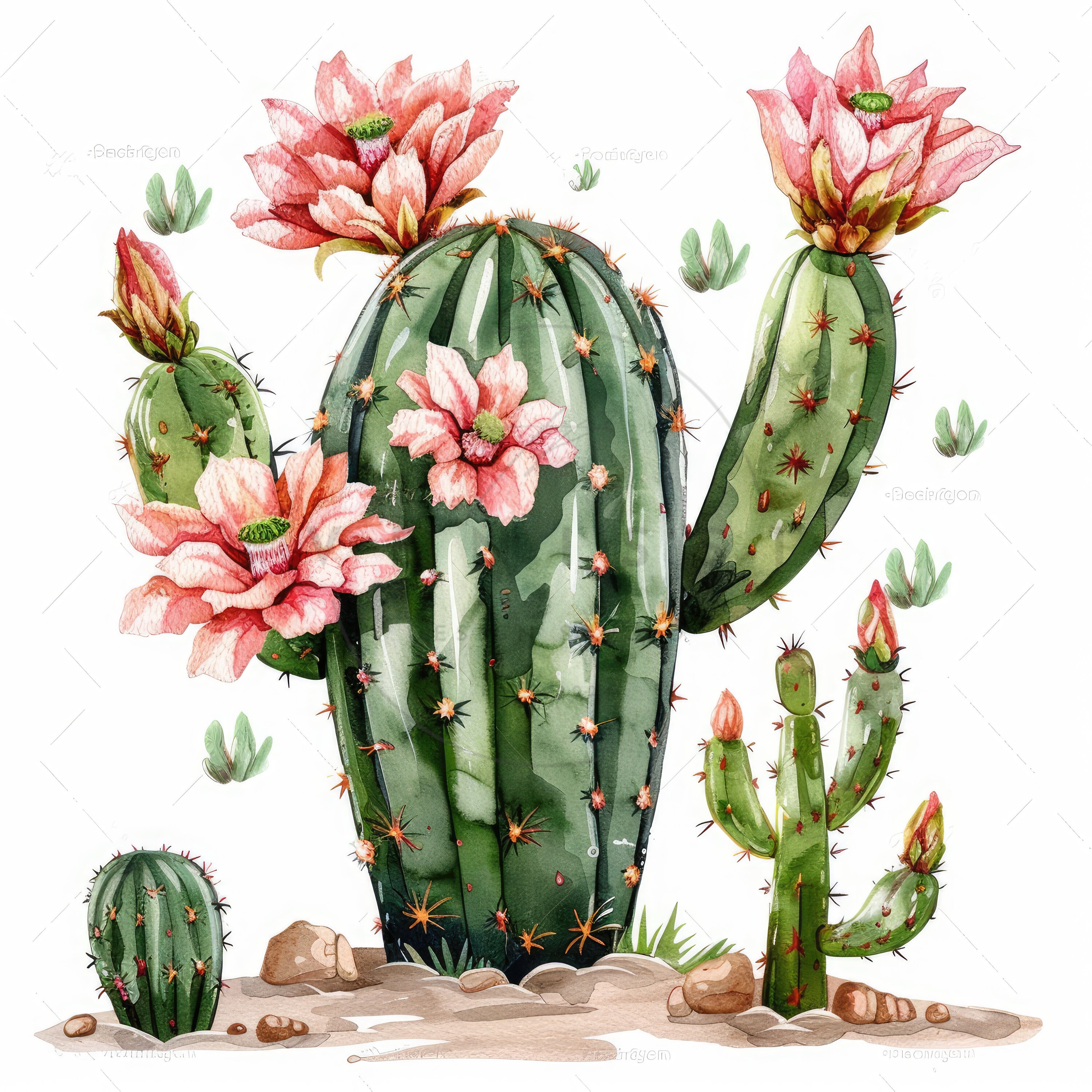 16 Blooming Cactus Watercolor Clipart Set, Desert Plant Clipart ...