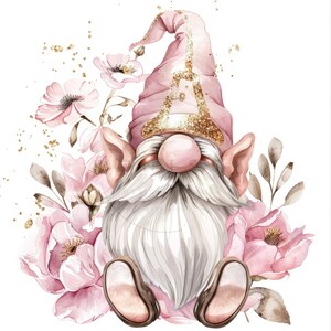 16 Cute Gnome With Glitter and Flower Clipart Jpgs, Gnome Sublimation ...
