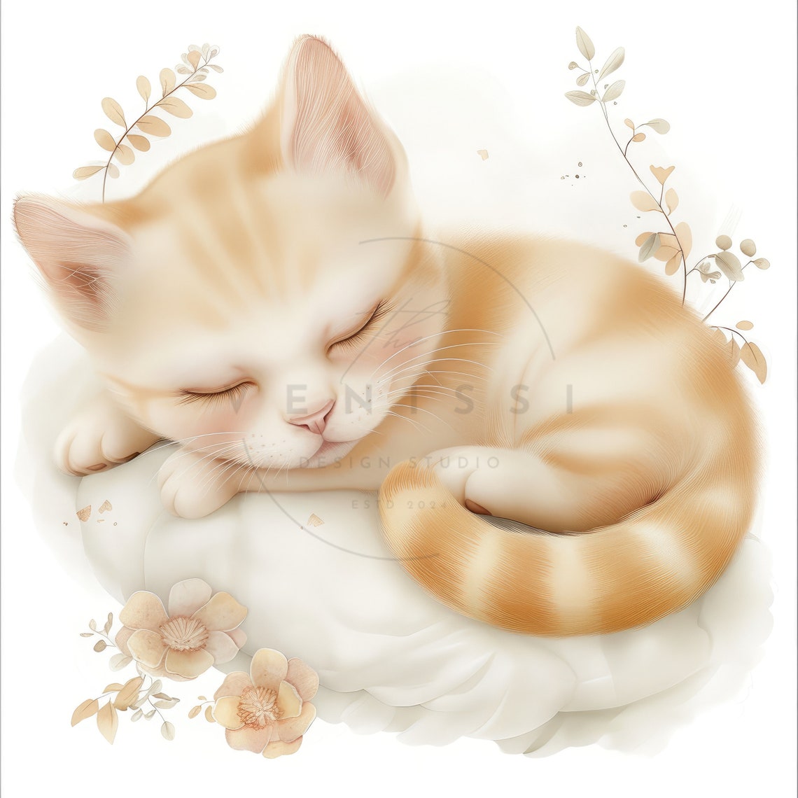 10 Floral Cat Clipart Set, Cute Cat Cliparts, High Quality Jpgs ...