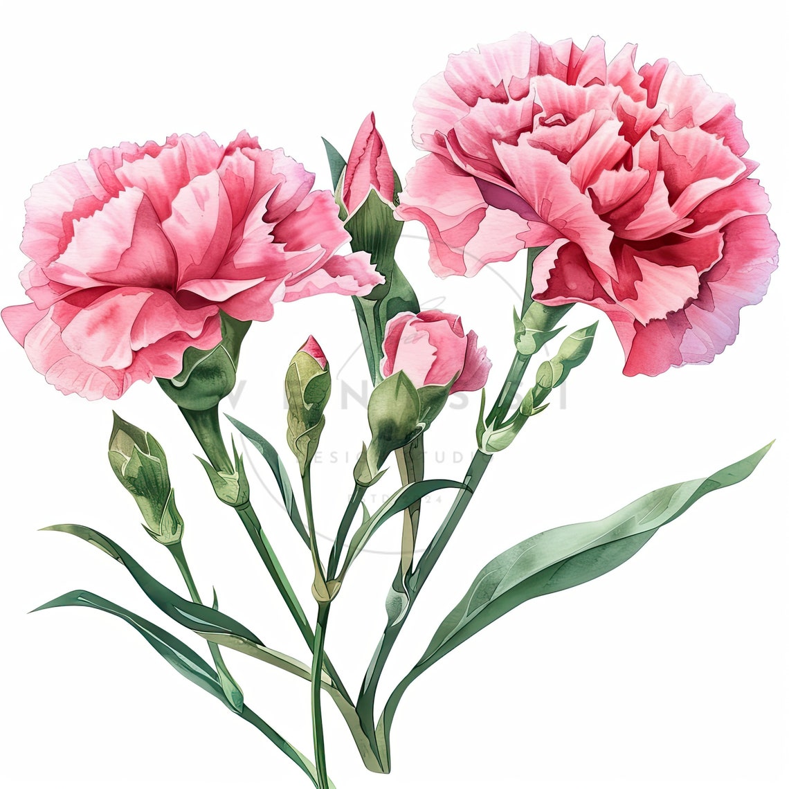 9 Watercolor Pink Carnation Flower Clipart Bundle, Flowers Clipart ...